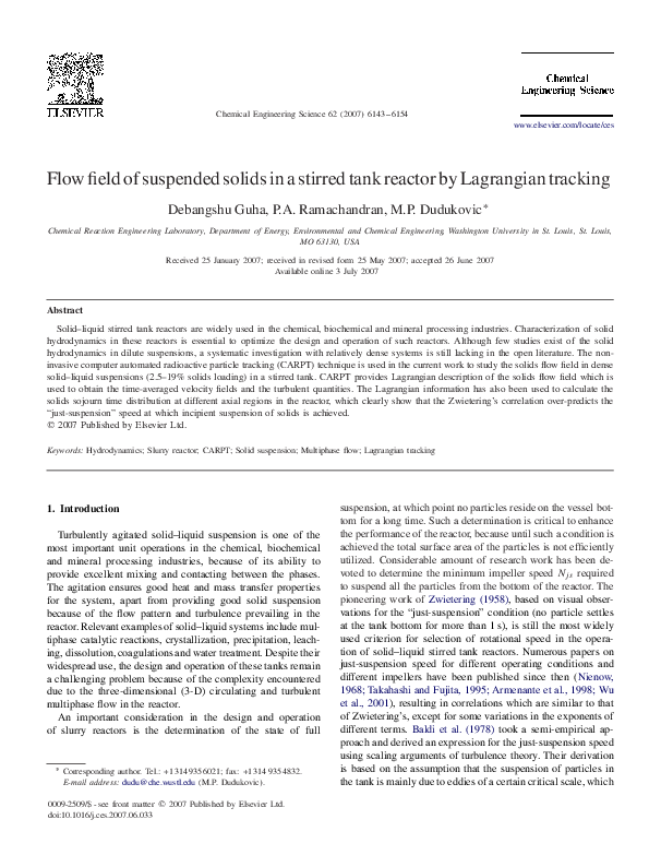 (PDF) Flow field of suspended solids in a stirred tank reactor by Lagrangian tracking