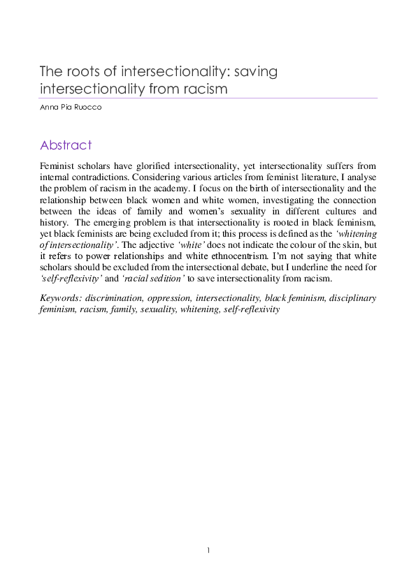 (PDF) The roots of intersectionality: saving intersectionality from racism.