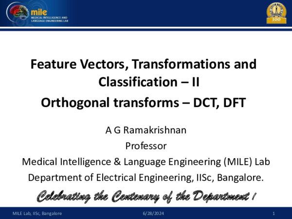 (PDF) Feature Vectors, Transformations and Classification-II: Orthogonal transforms -DCT, DFT