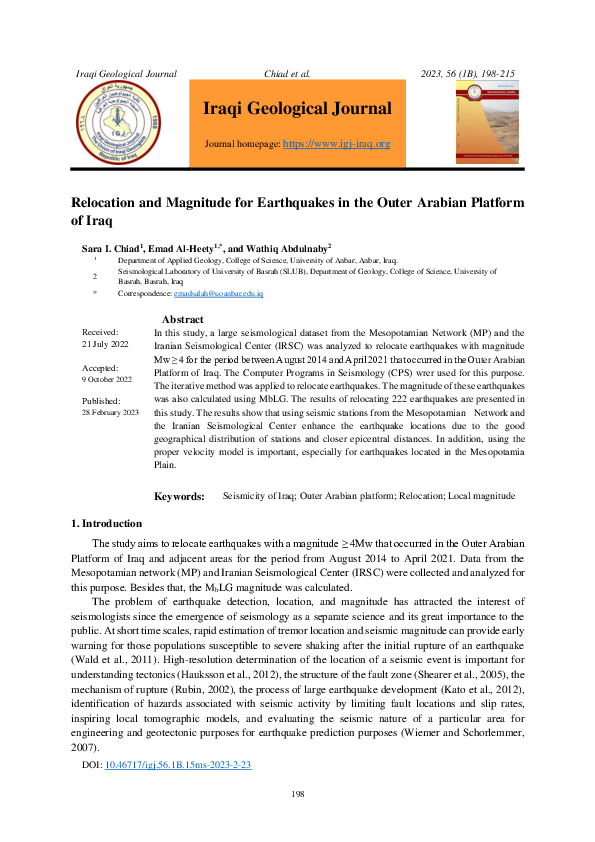 (PDF) Relocation and Magnitude for Earthquakes in the Outer Arabian ...