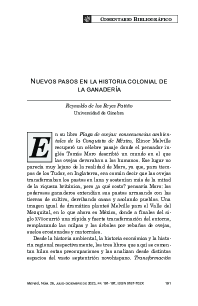 (PDF) Nuevos pasos en la historia colonial de la ganadería