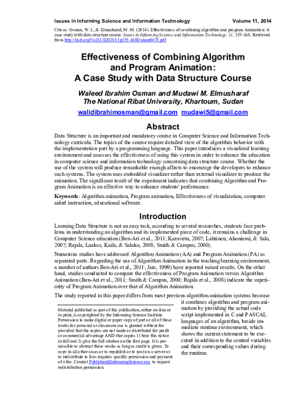 (PDF) Effectiveness of Combining Algorithm and Program Animation: A Case Study with Data ...