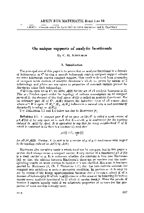 (PDF) On unique supports of analytic functionals