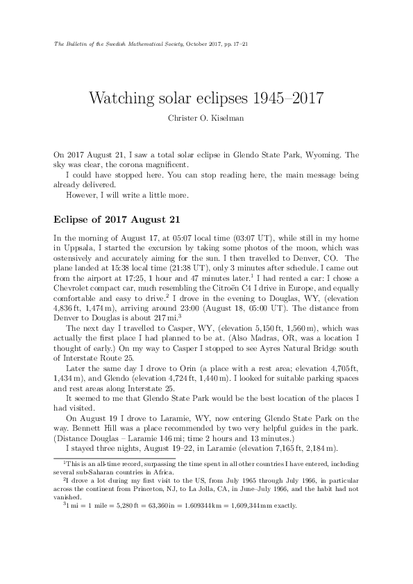 (PDF) Watching solar eclipses 1945–2017