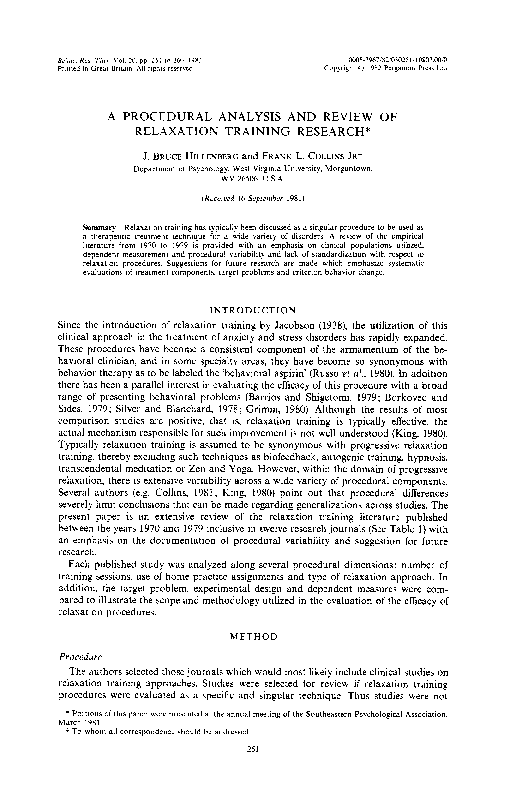 (PDF) A procedural analysis and review of relaxation training research