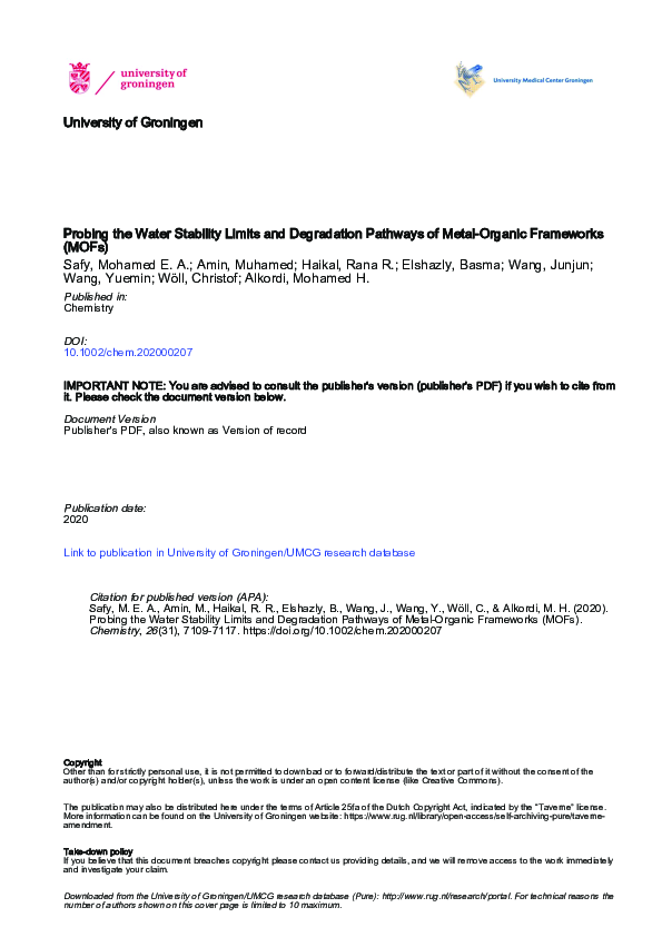 (PDF) Probing the Water Stability Limits and Degradation Pathways of ...
