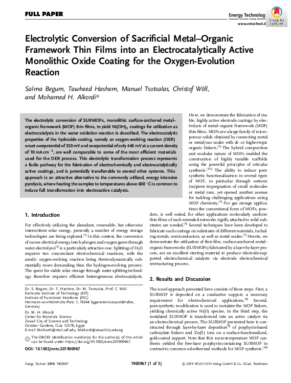 (PDF) Electrolytic Conversion of Sacrificial Metal–Organic Framework ...