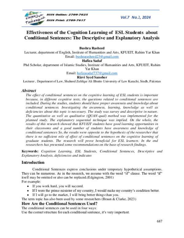 (PDF) Effectiveness of the Cognition Learning of ESL Students about Conditional Sentences: The ...