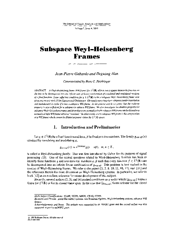 (PDF) Subspace Weyl-Heisenberg frames