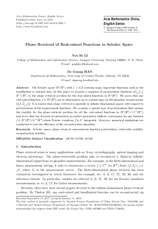 (PDF) Phase Retrieval of Real-valued Functions in Sobolev Space