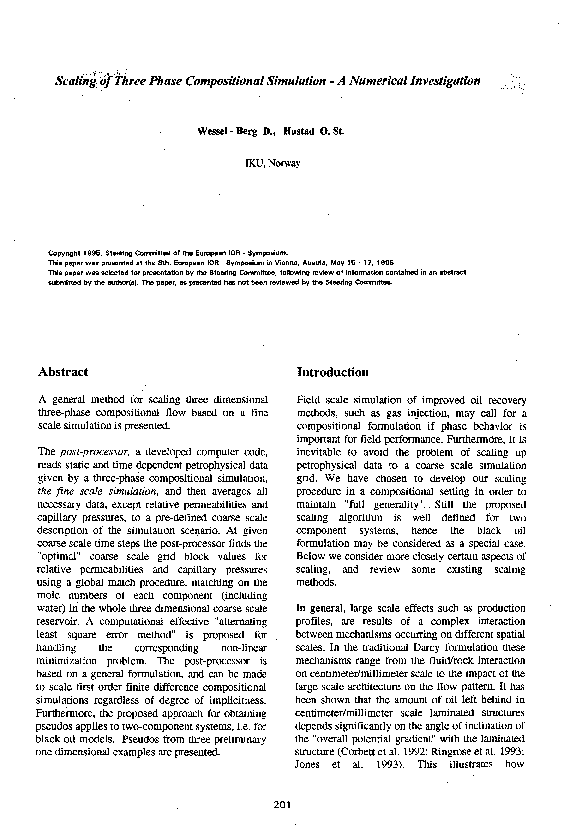 Pdf Scaling Of Three Phase Compositional Simulation A Numerical Investigation