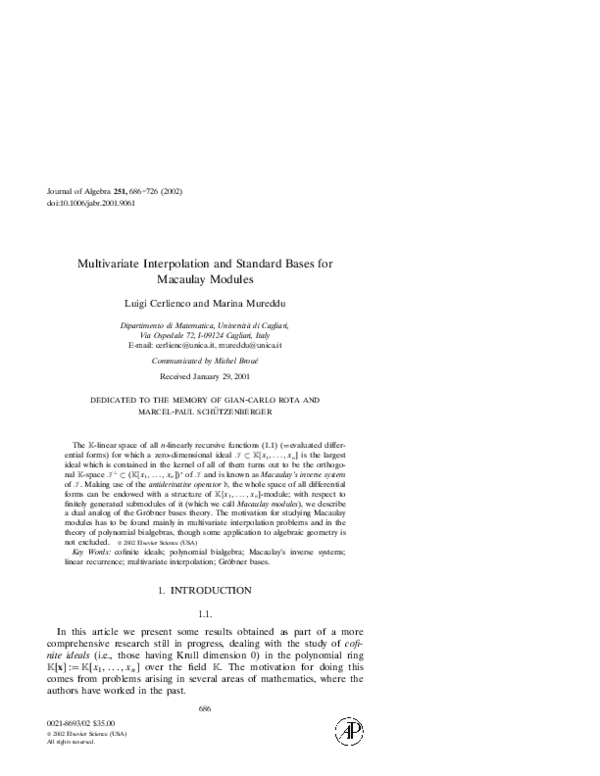 (PDF) Multivariate Interpolation and Standard Bases for Macaulay Modules