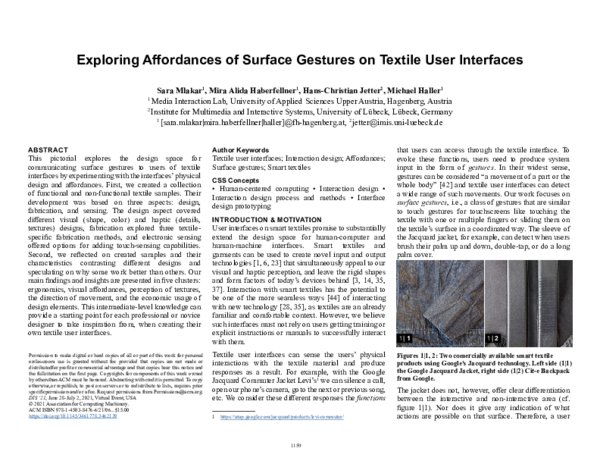(PDF) Exploring Affordances of Surface Gestures on Textile User Interfaces