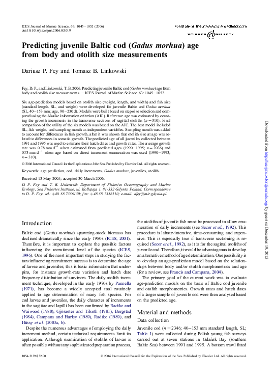 (PDF) Predicting juvenile Baltic cod (Gadus morhua) age from body and ...
