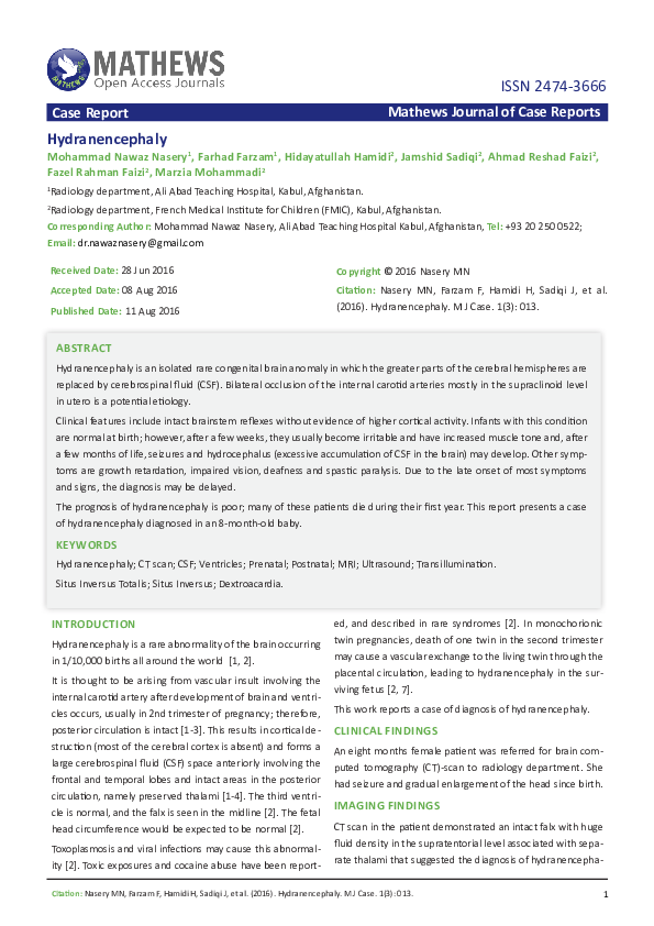 (PDF) Case Report Mathews Journal of Case Reports Hydranencephaly