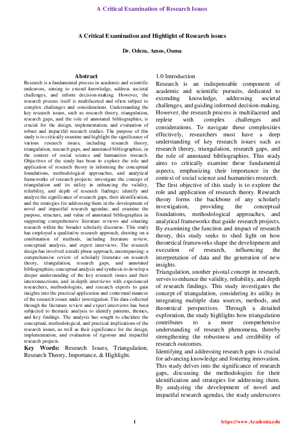 (PDF) A Critical Examination of Research Issues