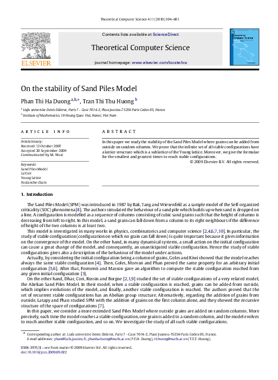 (PDF) On the stability of Sand Piles Model