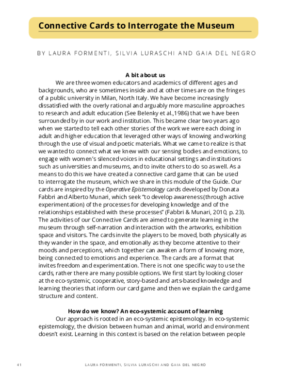 (PDF) Formenti Luraschi & Del Negro 2020 Connective cards to ...