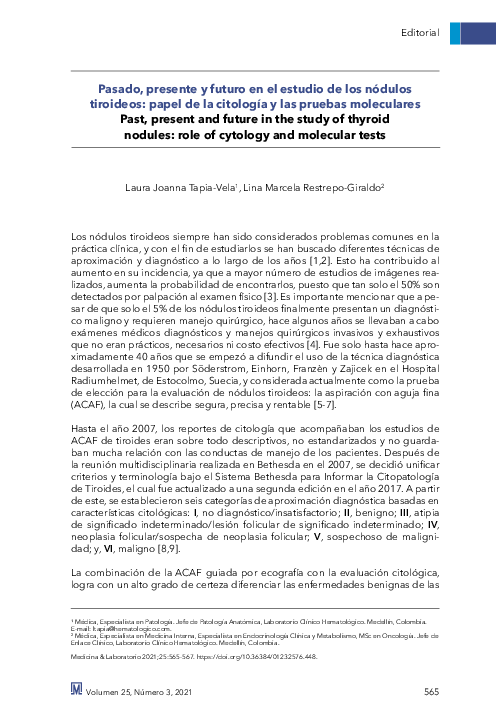 (PDF) Pasado, presente y futuro en el estudio de los nódulos tiroideos: papel de la citología y ...