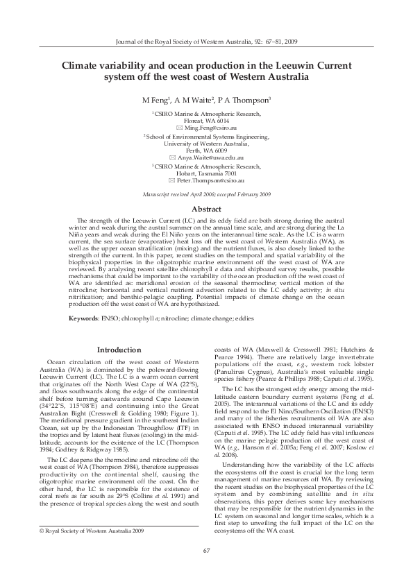 (PDF) Climate variability and ocean production in the Leeuwin Current ...