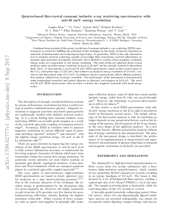 (PDF) Sub-10 meV RIXS Spectrometer with Flat-Crystals