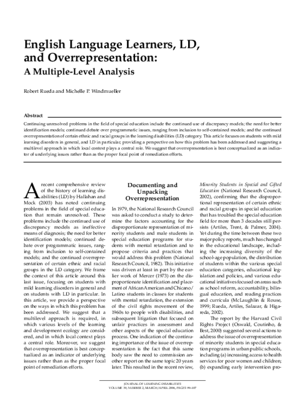 (PDF) English Language Learners, LD, and Overrepresentation