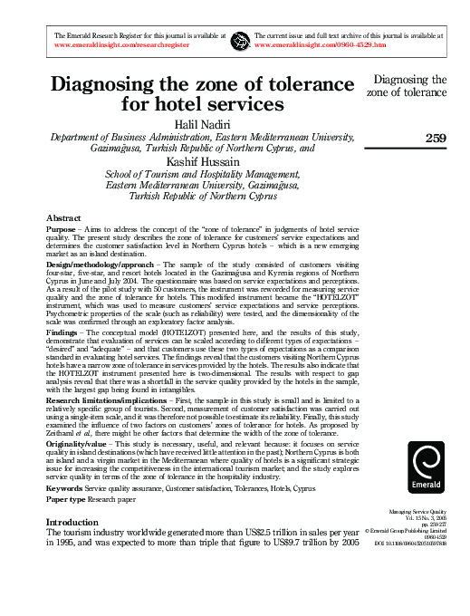 (PDF) Diagnosing the zone of tolerance for hotel services