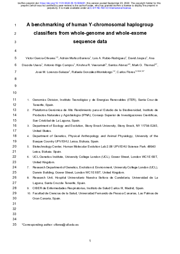 (PDF) A benchmarking of human Y-chromosomal haplogroup classifiers from whole-genome and whole ...