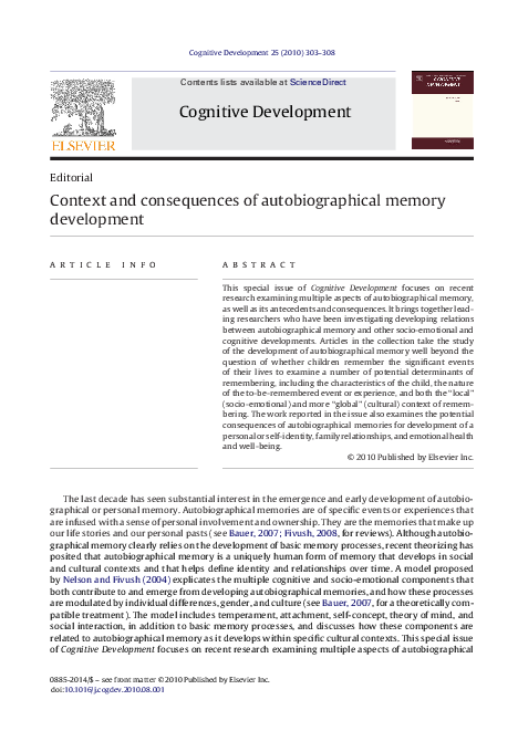 (PDF) Context and consequences of autobiographical memory development