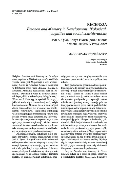 (PDF) Emotion in Memory and Development