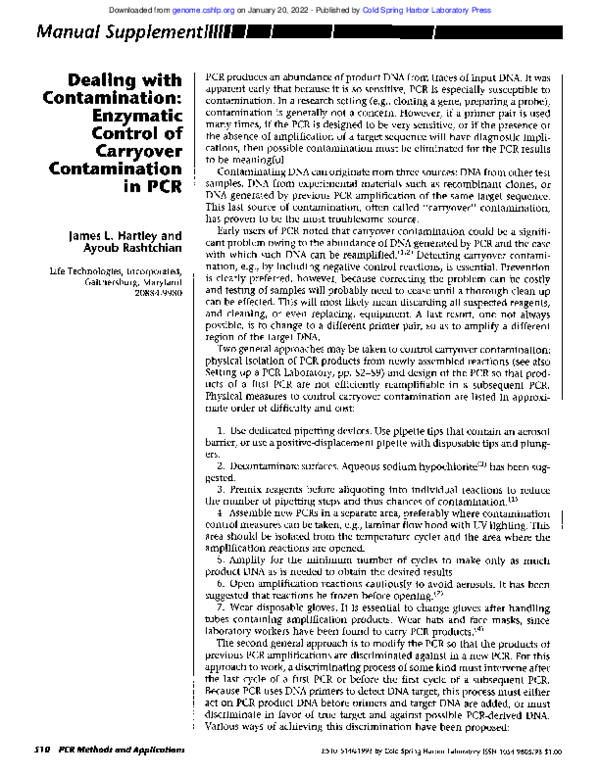 (PDF) Dealing with contamination: enzymatic control of carryover ...