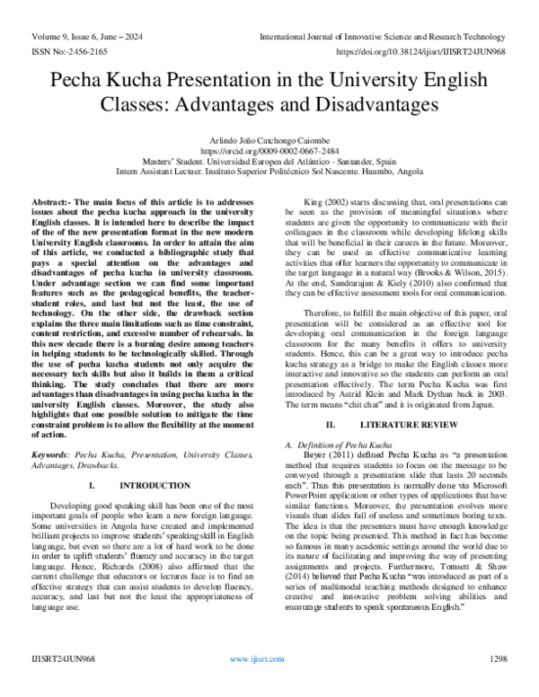 (PDF) Pecha Kucha Presentation in the University English Classes: Advantages and Disadvantages