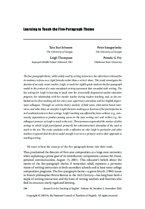(PDF) Learning to teach the five-paragraph theme