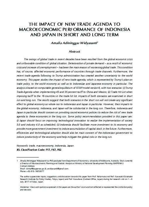 (PDF) The Impact of New Trade Agenda to Macroeconomic Performance of Indonesia and Japan in ...