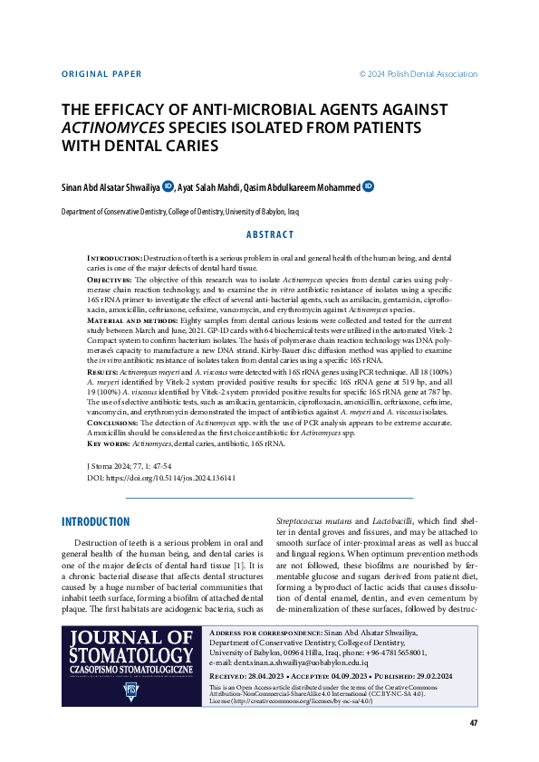 (PDF) The efficacy of anTi-microbial agenTs againsT Actinomyces species ...