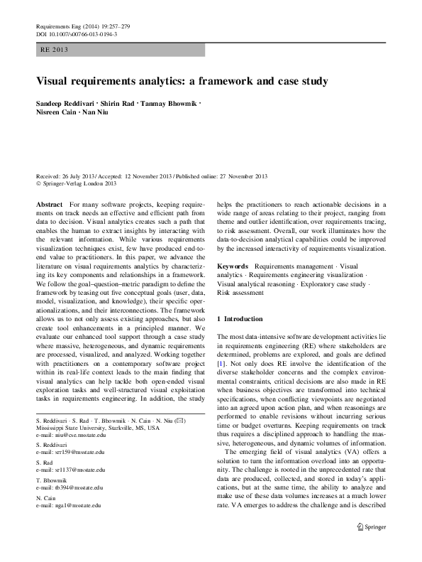 (PDF) Visual requirements analytics: a framework and case study
