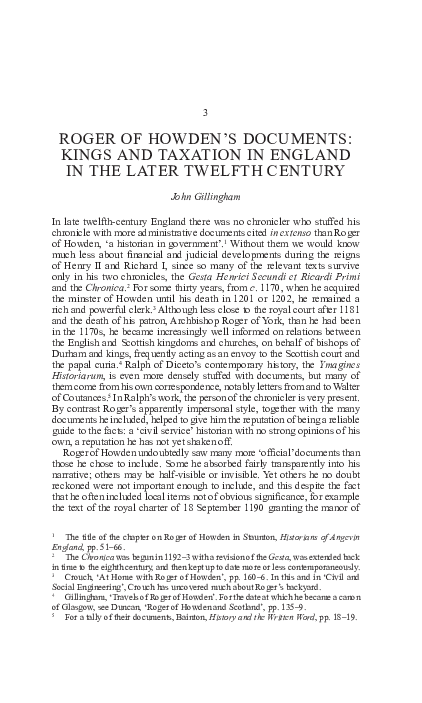 (PDF) Roger of Howden's Documents: Kings and taxation in later 12th ...