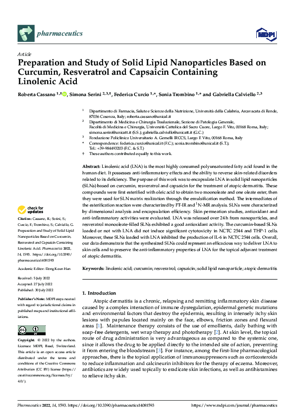 (PDF) Preparation and Study of Solid Lipid Nanoparticles Based on Curcumin, Resveratrol and ...