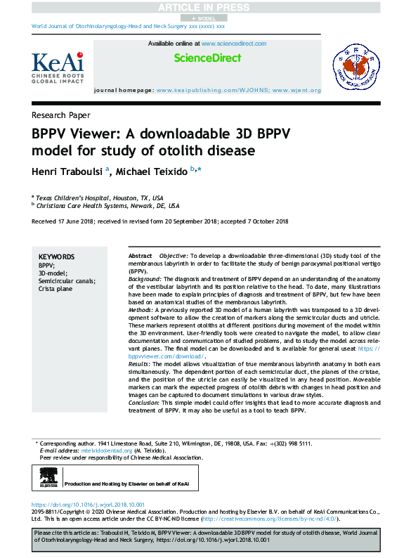 (PDF) BPPV Viewer: A downloadable 3D BPPV model for study of otolith ...