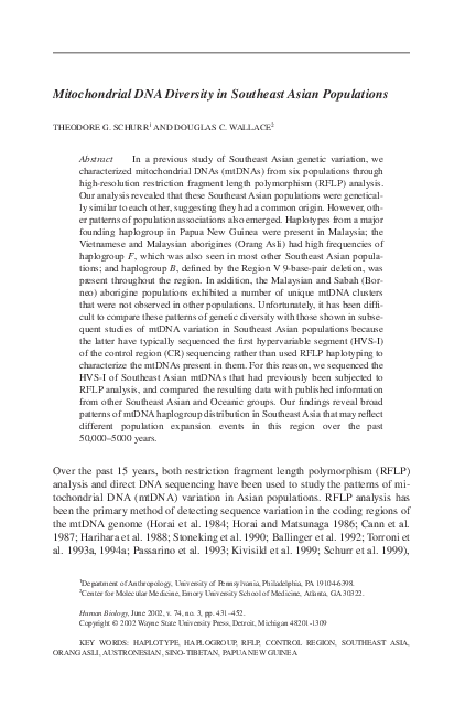 (PDF) Mitochondrial DNA Diversity in Southeast Asian Populations