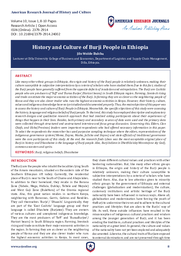 (PDF) History and Culture of Burji People in Ethiopia