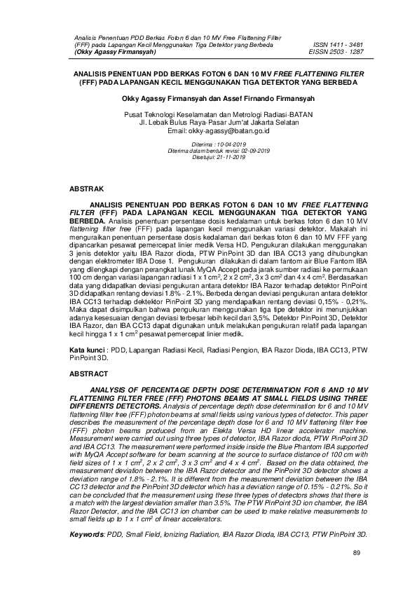 (PDF) Analisis Penentuan PDD Berkas Foton 6 Dan 10 MV Free Flattening ...