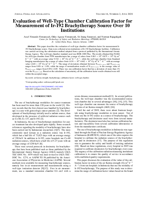 (PDF) Evaluation of Well-Type Chamber Calibration Factor for ...