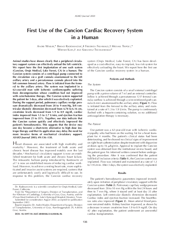 (PDF) First Use of the Cancion Cardiac Recovery System in a Human ...