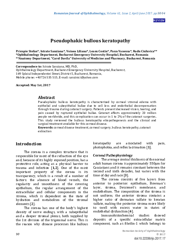 (PDF) Pseudophakic bullous keratopathy | Costin Leasu - Academia.edu