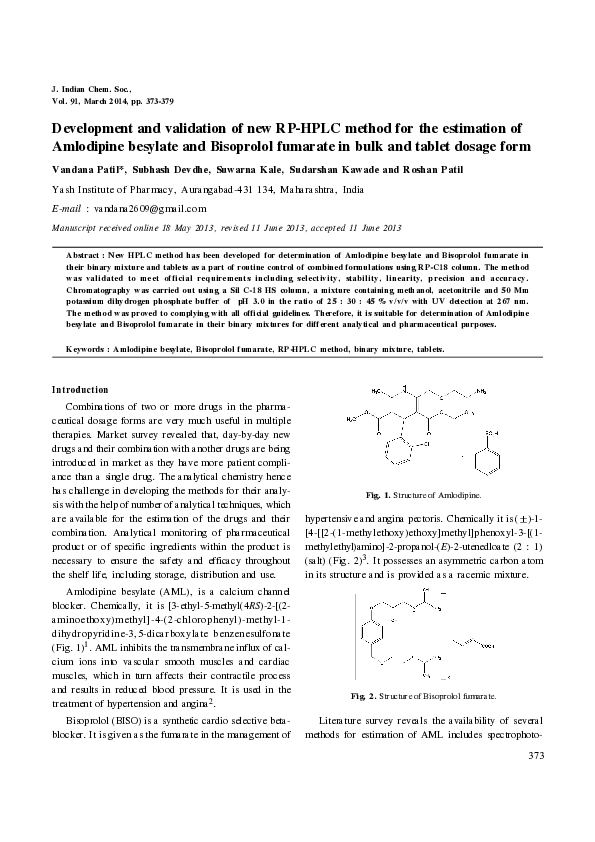 (PDF) Development and validation of new RP-HPLC method for the estimation of Amlodipine besylate ...