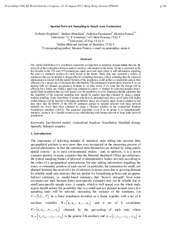 (PDF) Spatial Network Sampling in Small Area Estimation