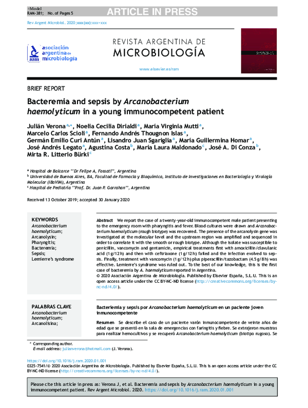 (PDF) Bacteremia and sepsis by Arcanobacterium haemolyticum in a young ...