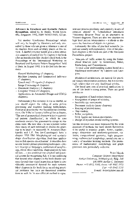 Pdf Advances In Structural And Syntactic Pattern Recognition