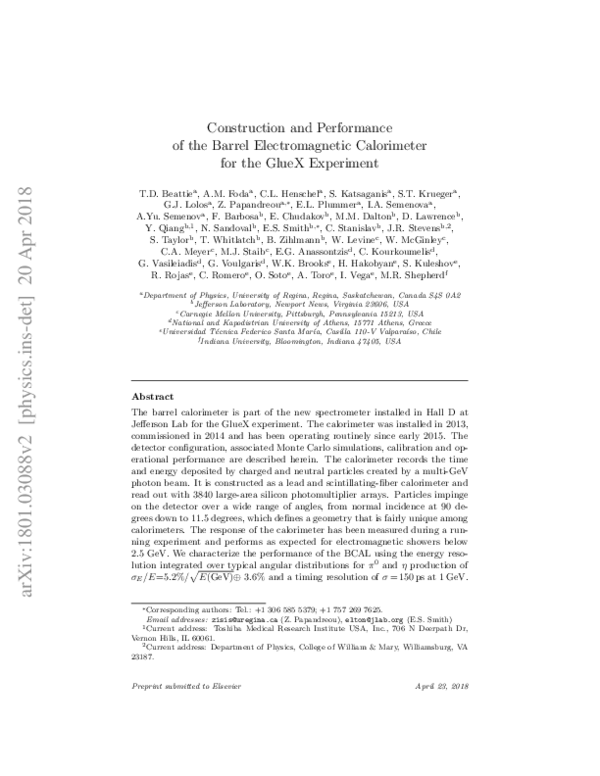 Pdf Construction And Performance Of The Barrel Electromagnetic Calorimeter For The Gluex